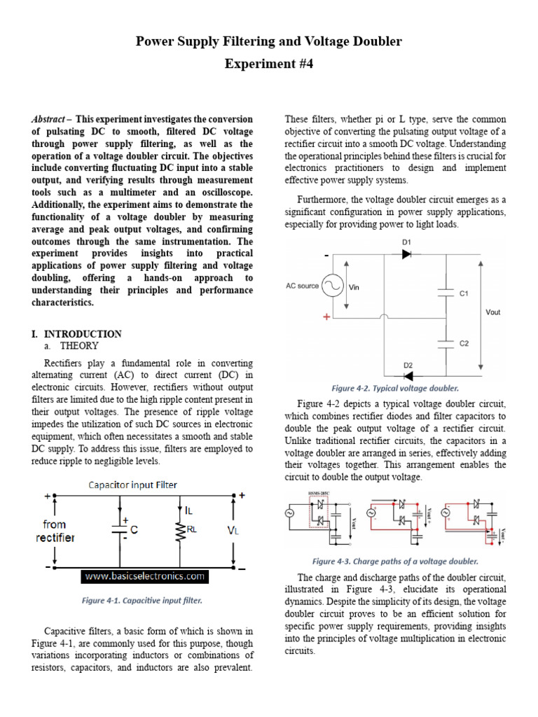 Ece Lab Report 4 Power Supply Filtering and Voltage Doubler | PDF | Rectifier | Power Supply