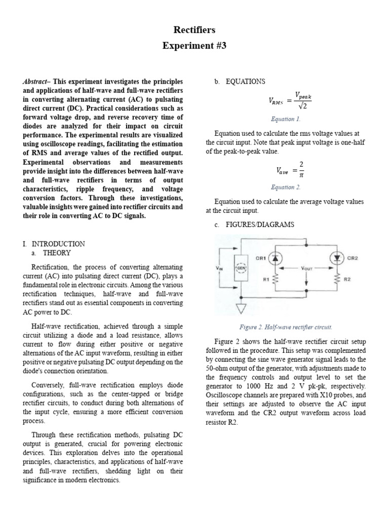 Ece Lab Report 3 Rectifiers | PDF | Rectifier | Diode