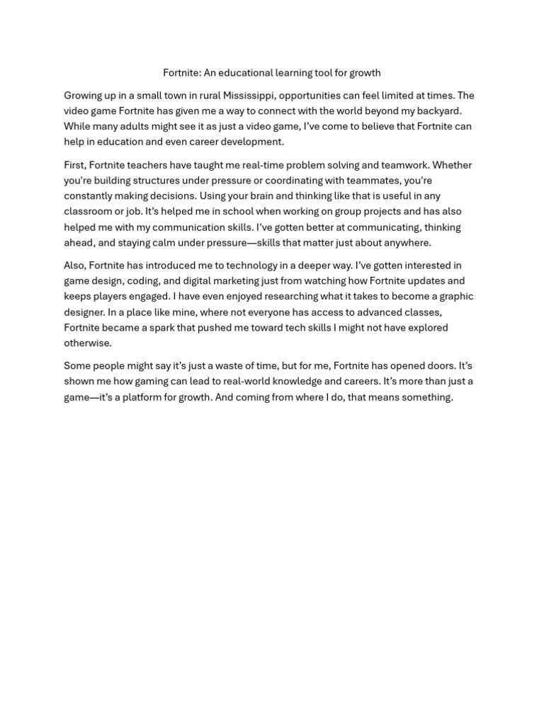 Fortnite: A Tool for Growth and Learning | PDF