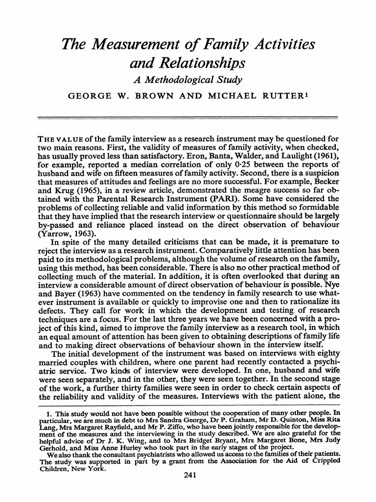 Brown Rutter 1966 The Measurement of Family Activities and ...