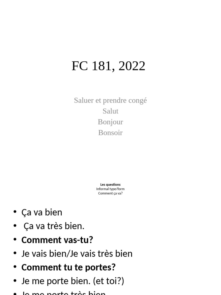Saluer Et Prendre Congé Salut Bonjour Bonsoir | PDF | Linguistique
