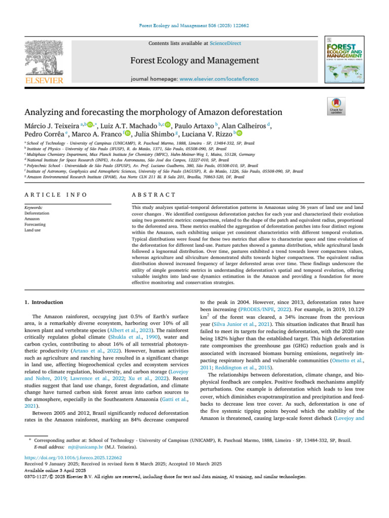 1 s2.0 S0378112725001707 Main | PDF | Deforestation | Amazon Rainforest