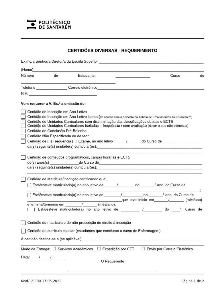 Requerimento de Certidões Acadêmicas | PDF