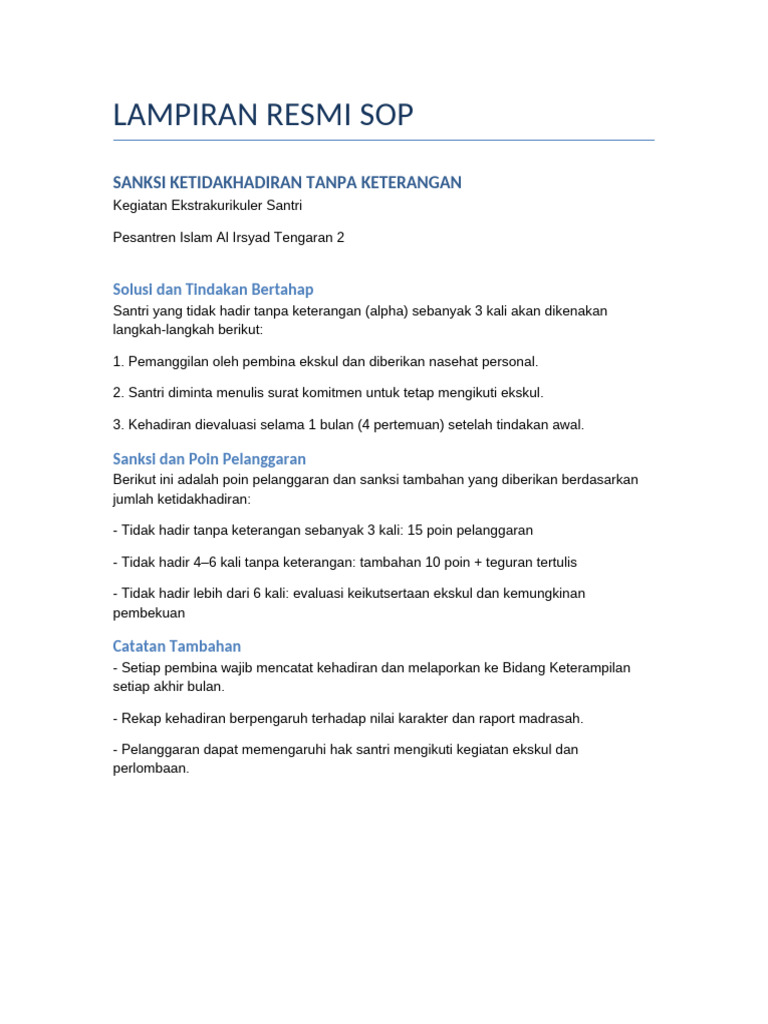 Lampiran SOP Ketidakhadiran Ekstrakurikuler | PDF