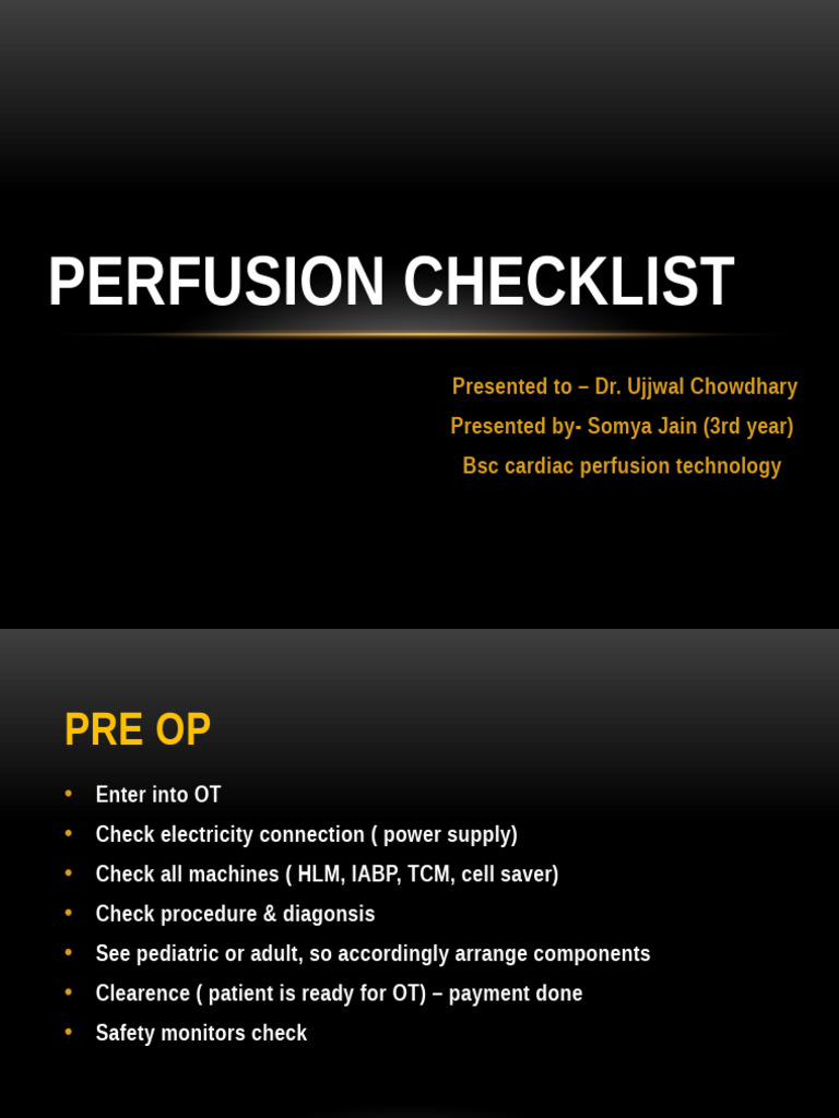 Perfusion Checklists | PDF | Medical Specialties | Clinical Medicine