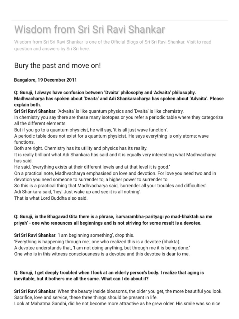 Wisdom From Sri Sri Ravi Shankar - Bury The Past and Move On! | PDF ...