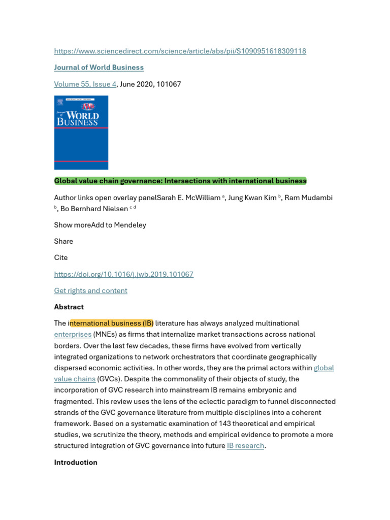 GVC Governance in International Business | PDF | Governance ...