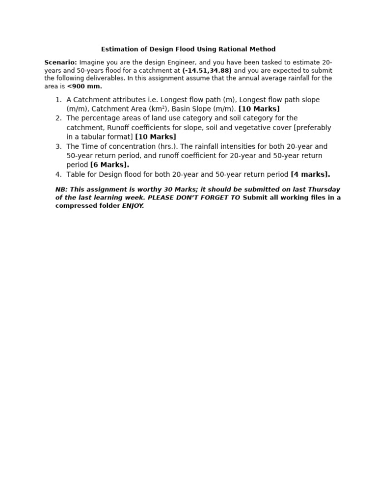 Design Flood Estimation Using Rational Method Pdf Natural Hazards