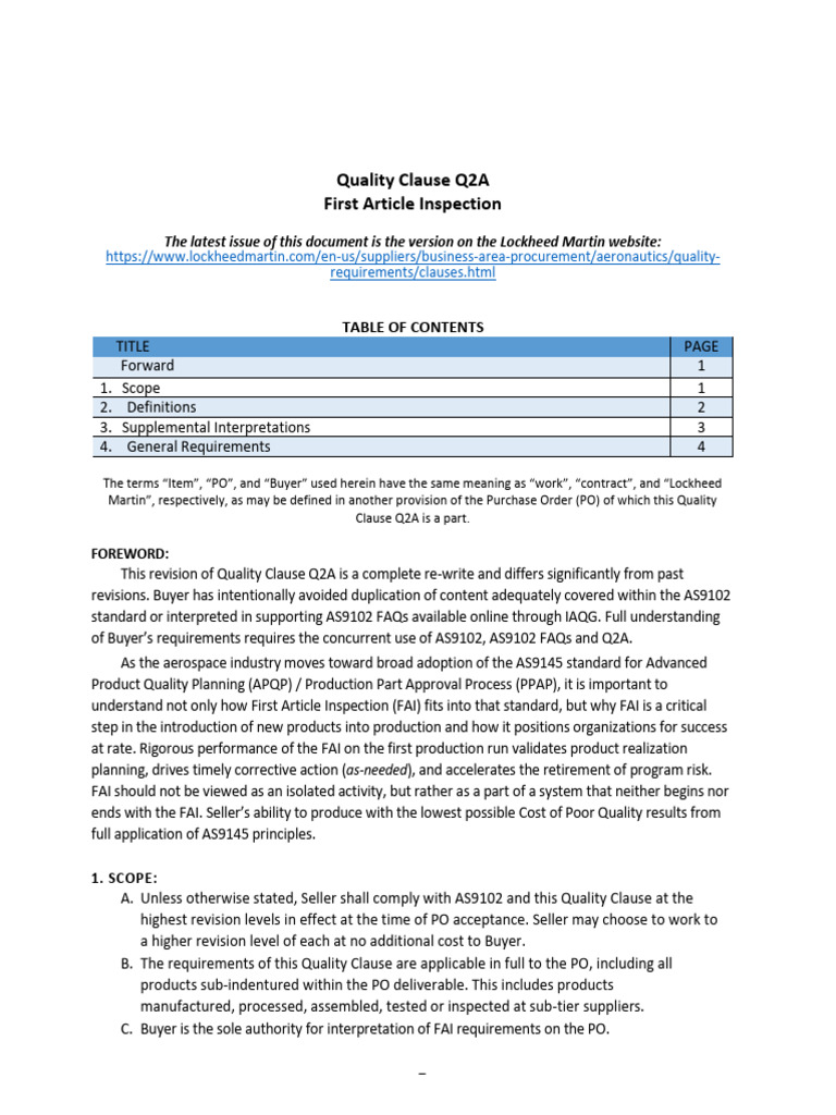 Lockheed Martin Quality Clause Q2A | PDF | Procurement | Specification ...