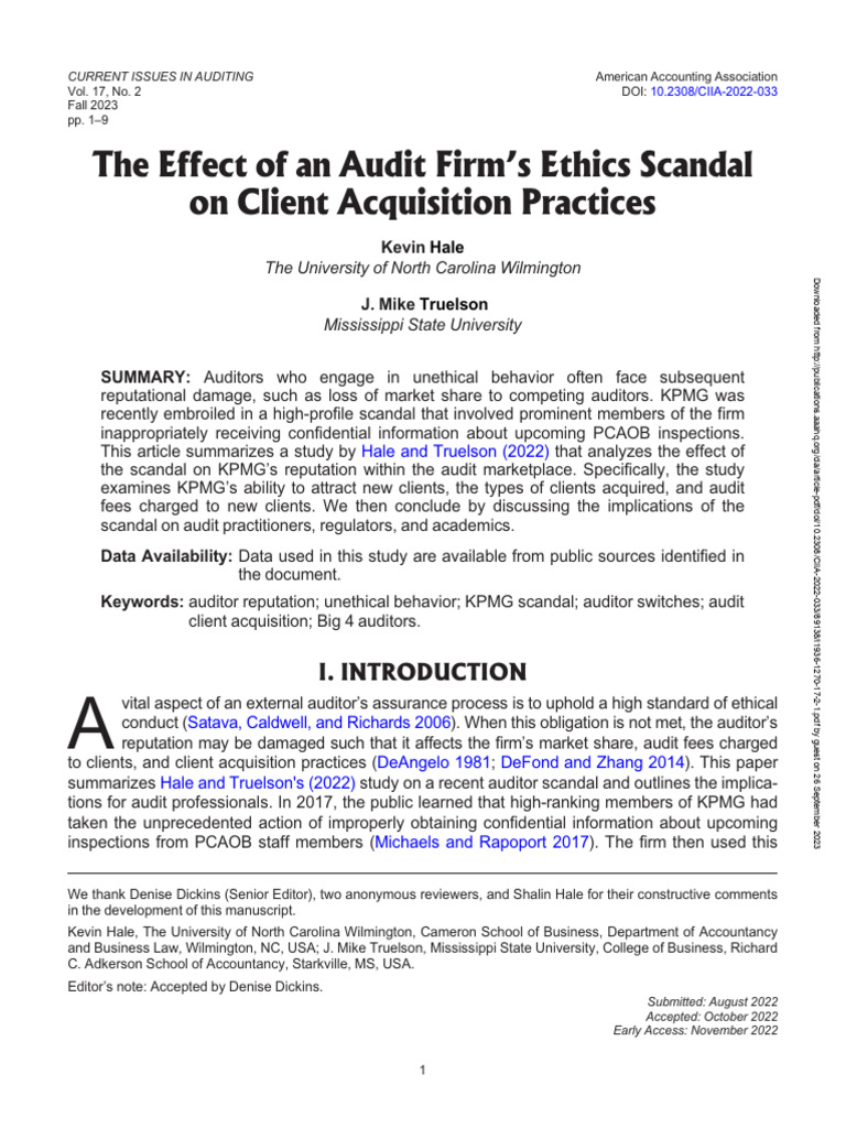 The Effect of an Audit Firms Ethics Scandal on Client 3c0i6ss4 | PDF ...