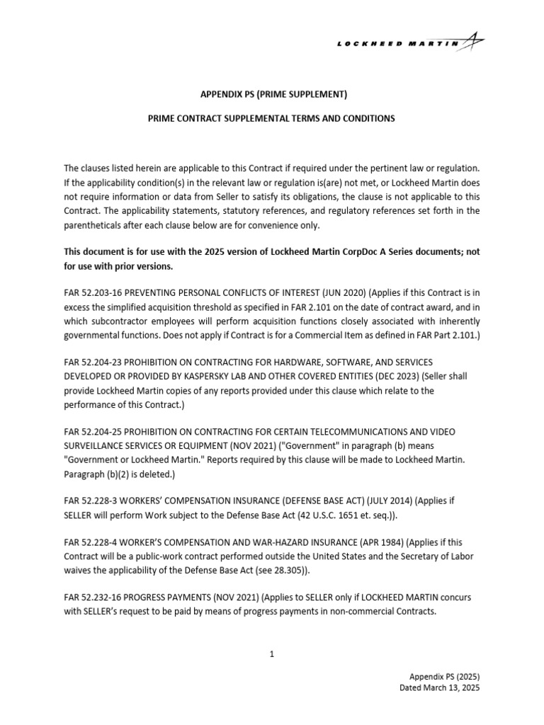 Appendix - Ps - Version - 2025prime Contract Supplemental Terms and ...