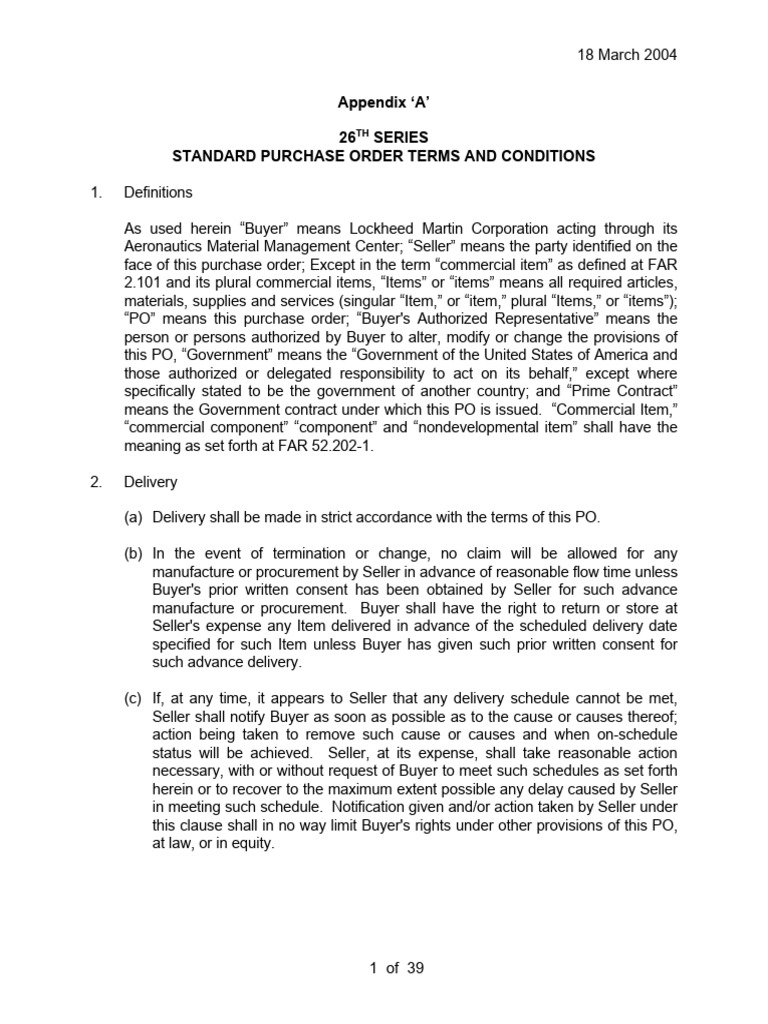 Lockheed Martin Purchase Order Terms | PDF | Procurement