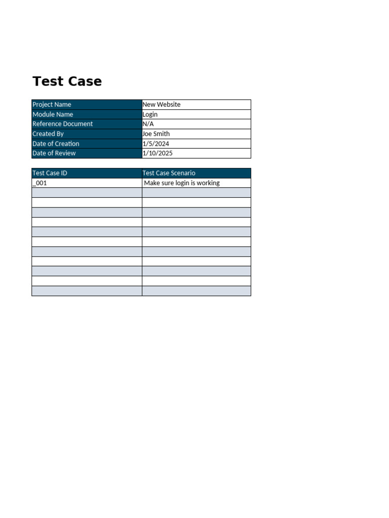 Test Case Template Excel ProjectManager WLNK-FD | PDF