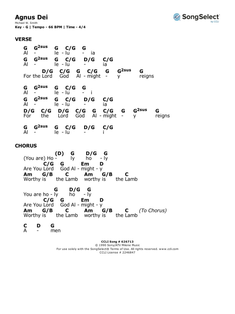 Agnus Dei - SongSelect Chart in G | PDF