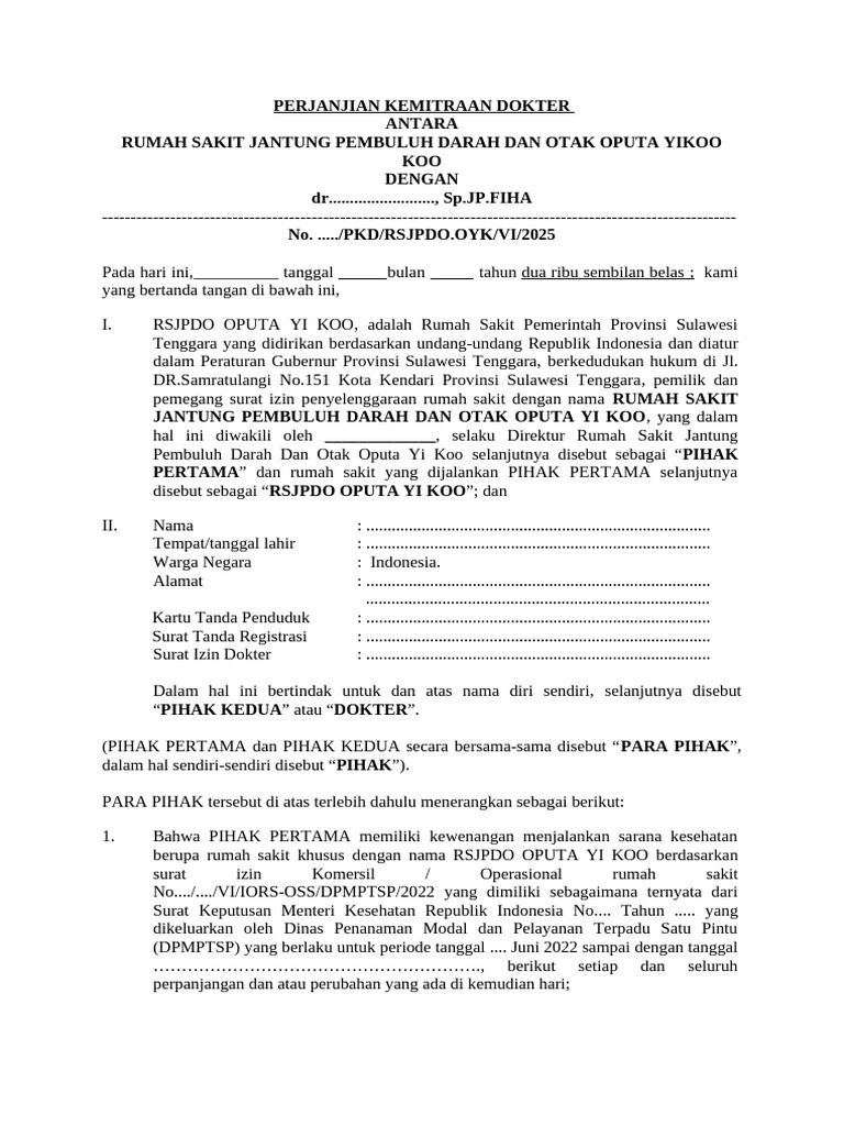 Surat Perjanjian Kemitraan Dokter | PDF