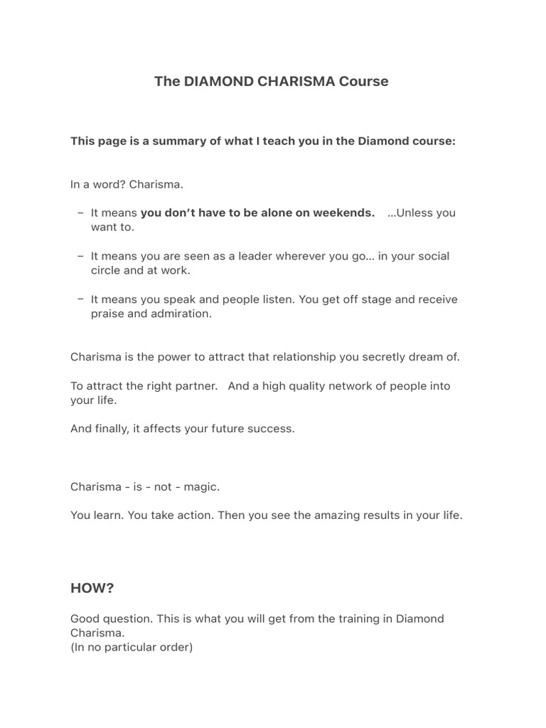 Unlock Your Charisma with Diamond Course | PDF | Body Language ...