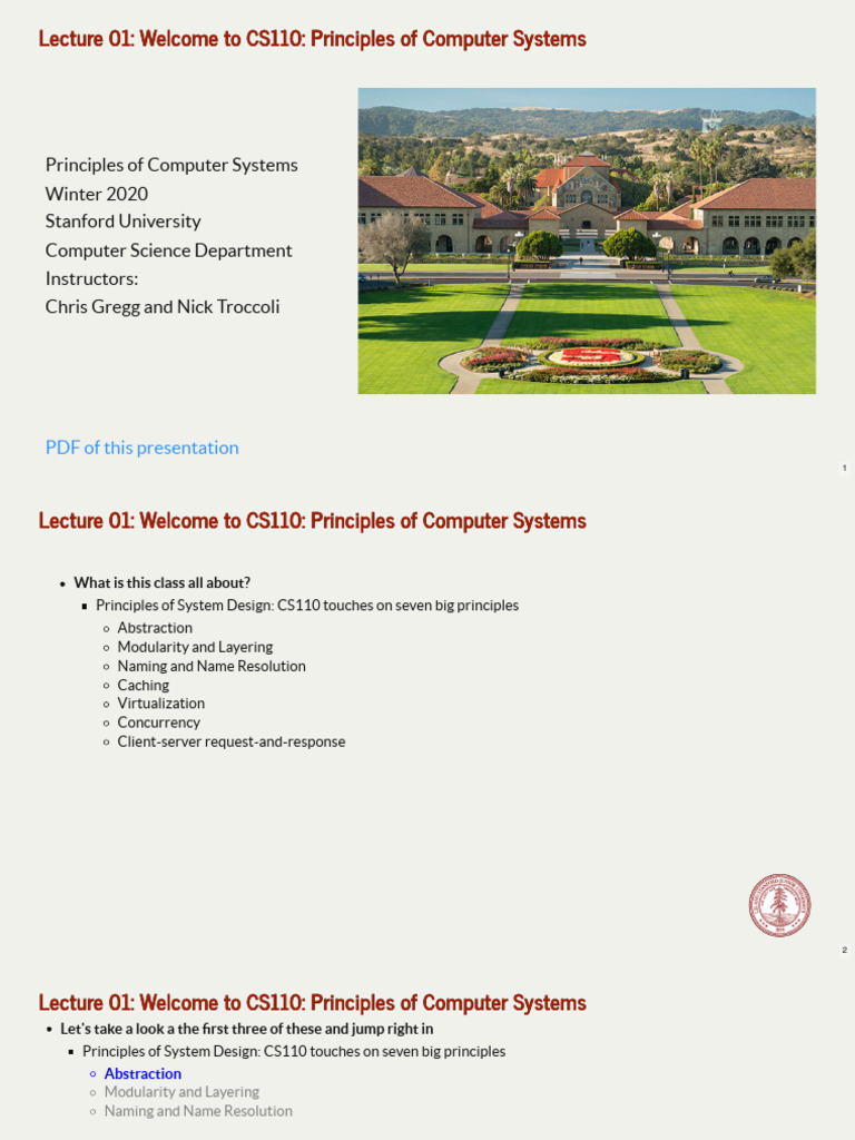 cs110 Lecture 01 Course Introduction | PDF | Thread (Computing) | Computer Science