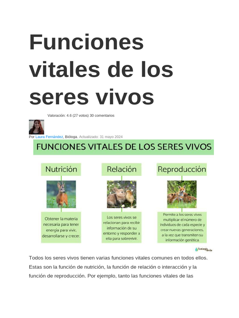 Funciones Vitales de Los Seres Vivos | PDF | Organismos | Plantas
