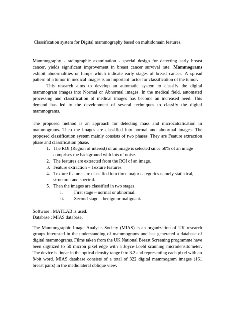 Classification System For Digital Mammography | PDF | Mammography | Diseases And Disorders