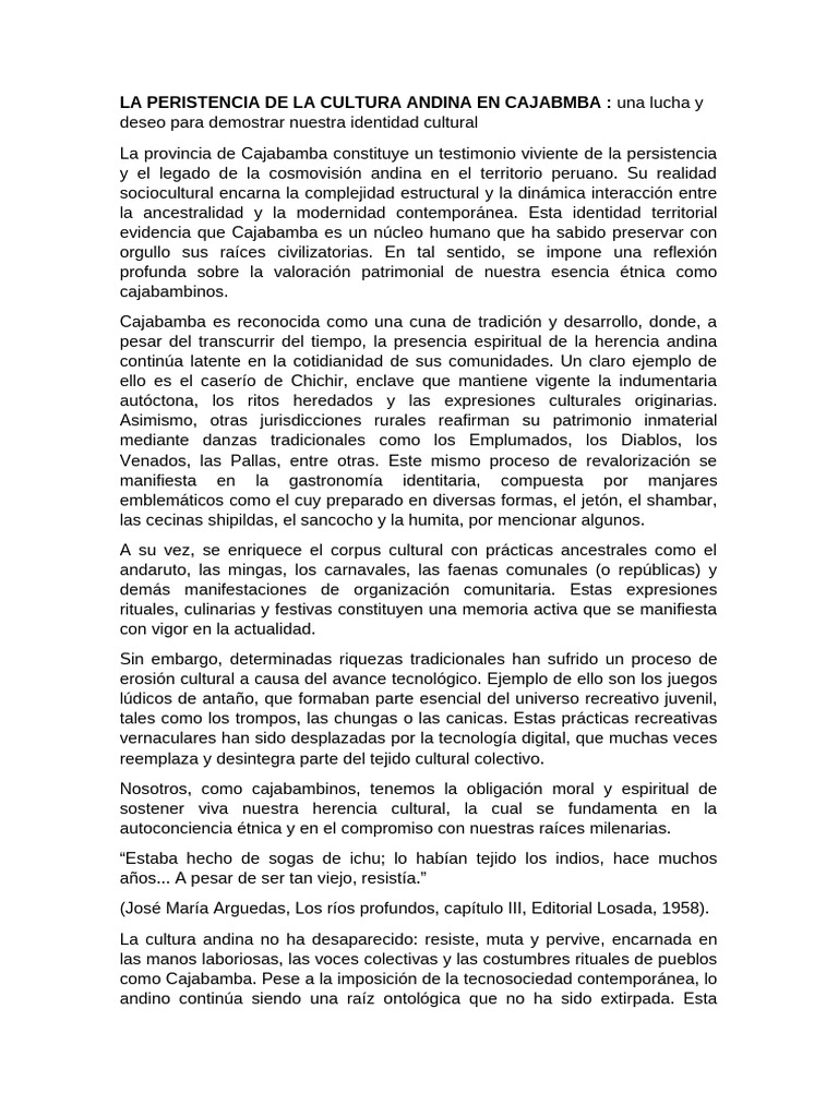 Persistencia de la Cultura Andina en Cajabamba | PDF