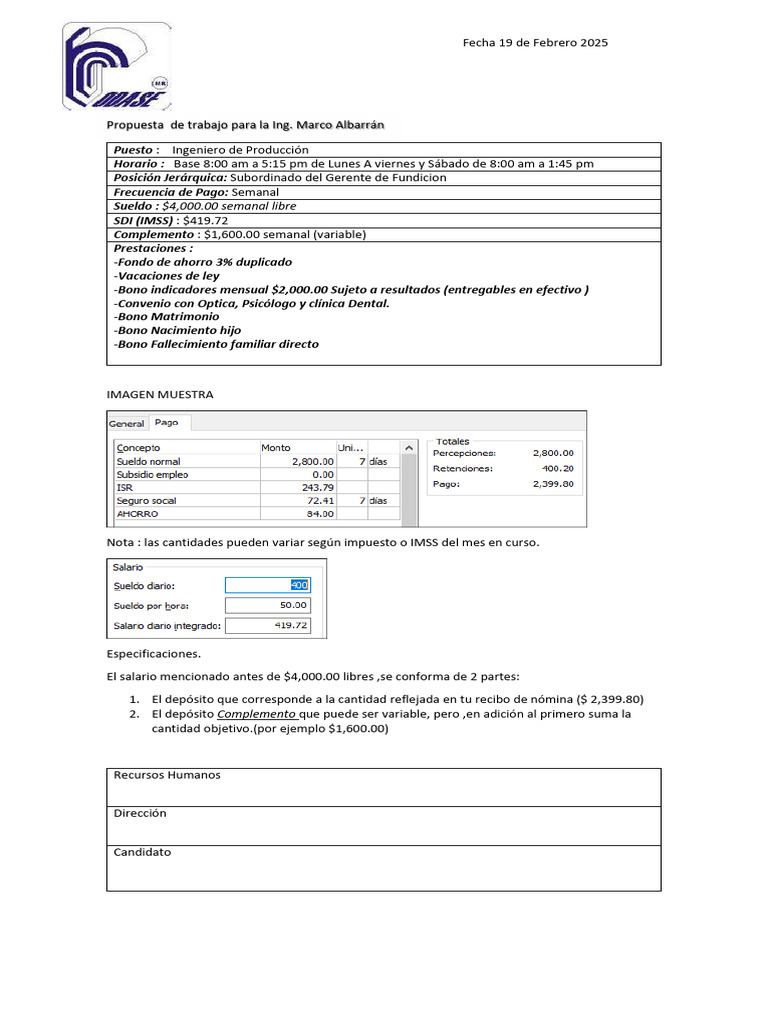 Propuesta de Trabajo para El Ing Marco Albarran | PDF