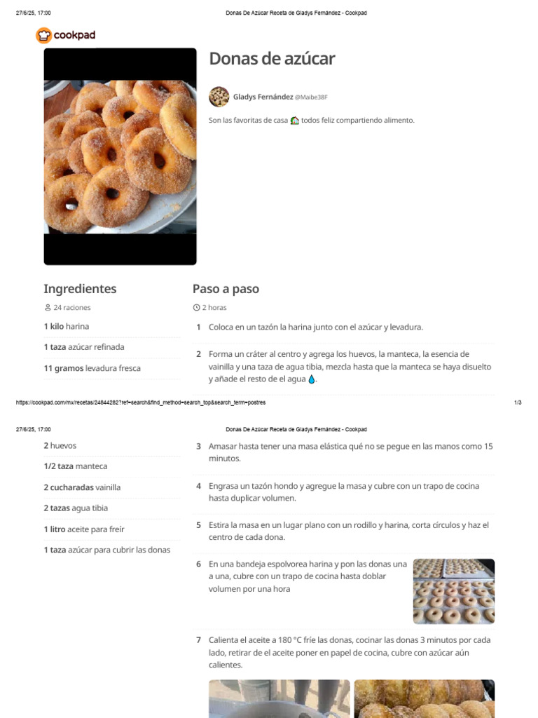Receta de Donas de Azúcar Caseras | PDF | Preparación de comida y ...