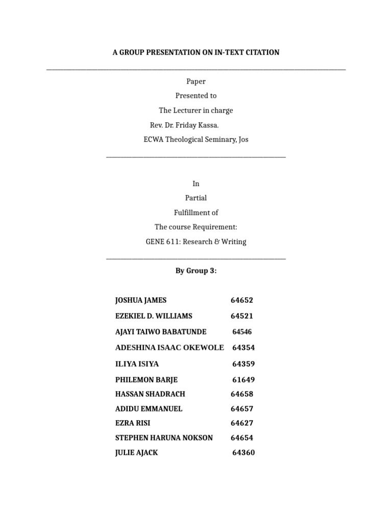 Group 3 In-Text Citations - Presentation | PDF | Citation | Bible