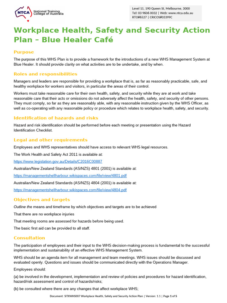 NTCA230323 - SITXWHS007 Workplace Health, Safety and Security Action ...