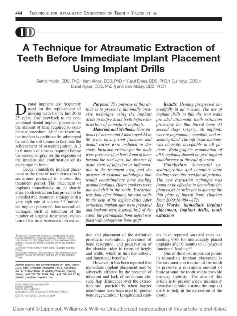 Atraumatic Tooth Extraction Technique | PDF | Dental Implant | Dentistry
