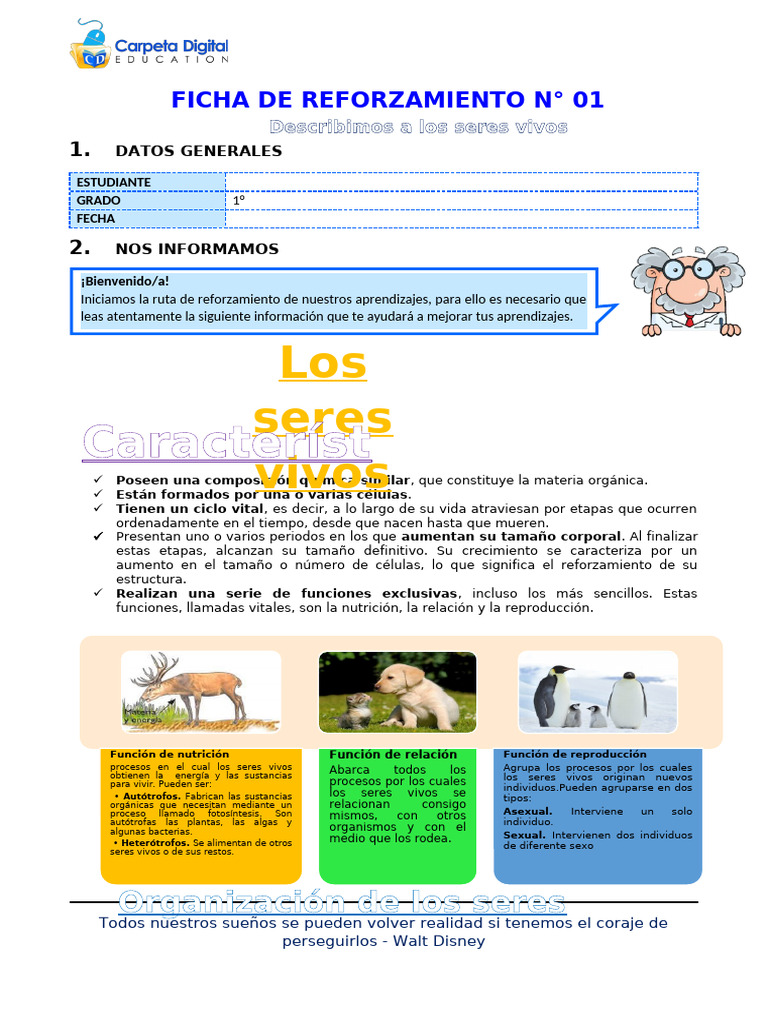 Ficha 1 - Los Seres Vivos - Cyt-1ero | PDF | Organismos | Sustancias químicas