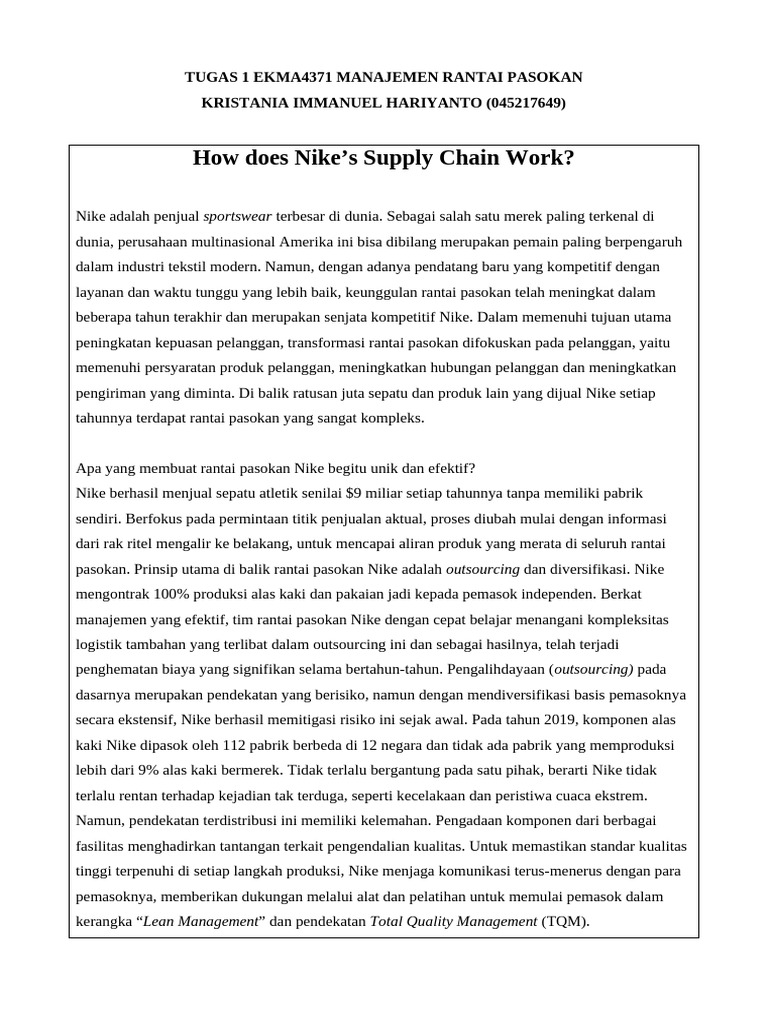 Tugas 1 Ekma4371 Manajemen Rantai Pasokan | PDF