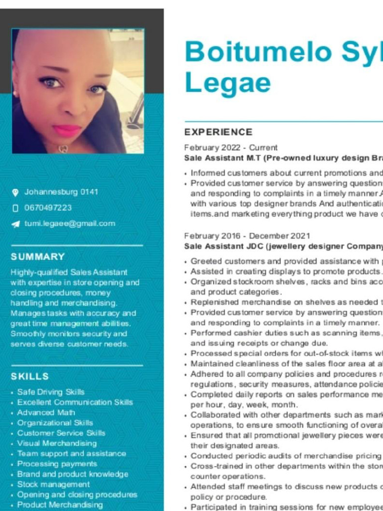 Boitumelo Sylvia Legae CV | PDF