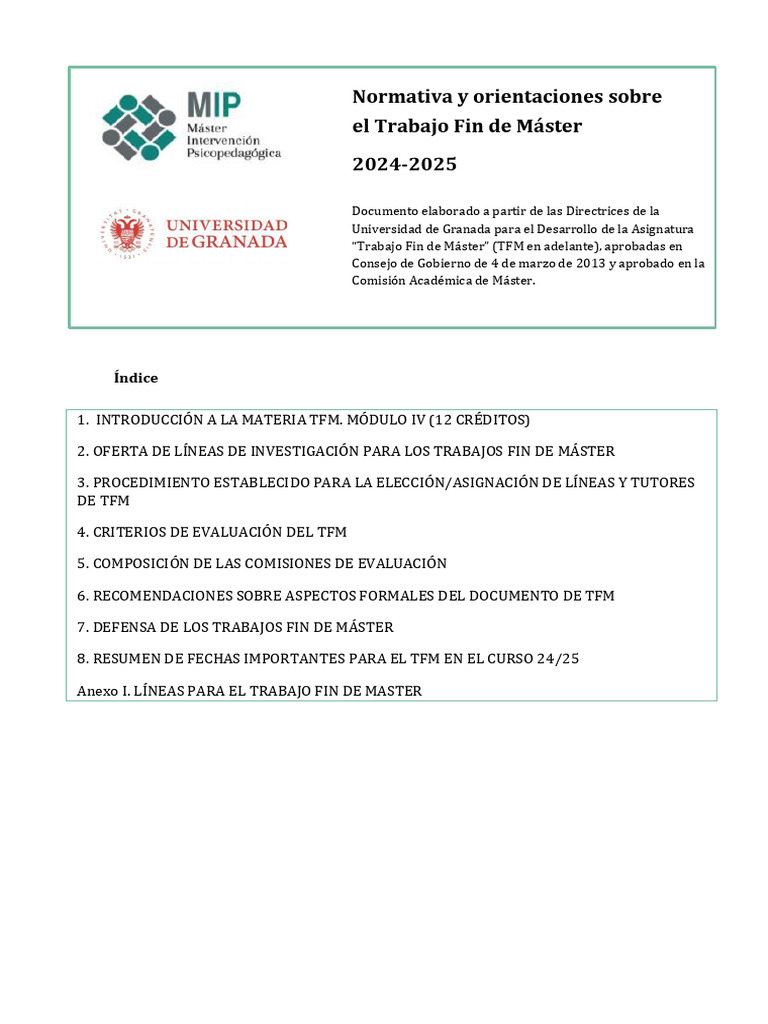Normativa y Orientaciones TFM 24-25 | PDF | Evaluación | Maestros