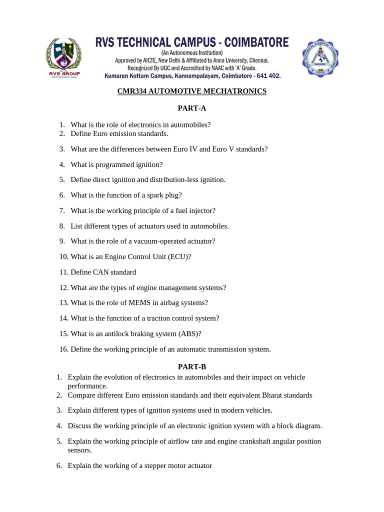 Cmr334 Automotive Mechatronics QB | PDF