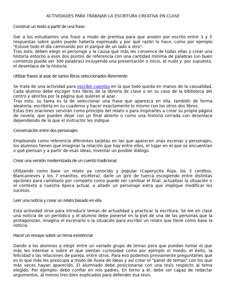 Actividades y Estrategias para Trabajar La Escritura Creativa en Clase ...