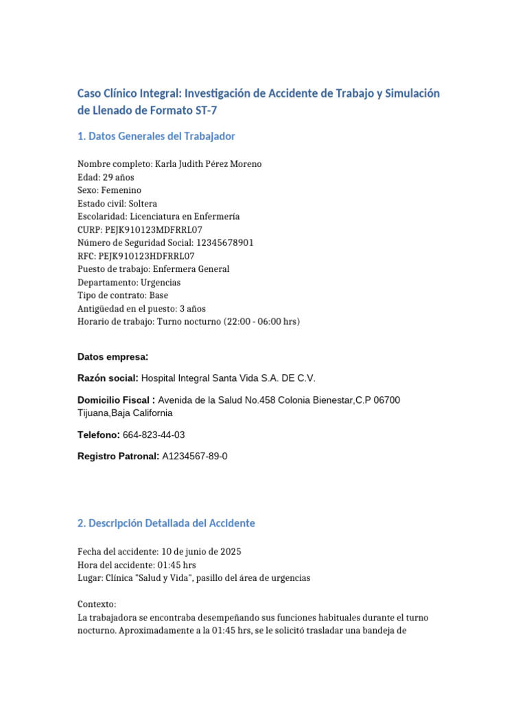 Caso Clinico Detallado Accidente ST7 | PDF | Especialidades Medicas | Medicina