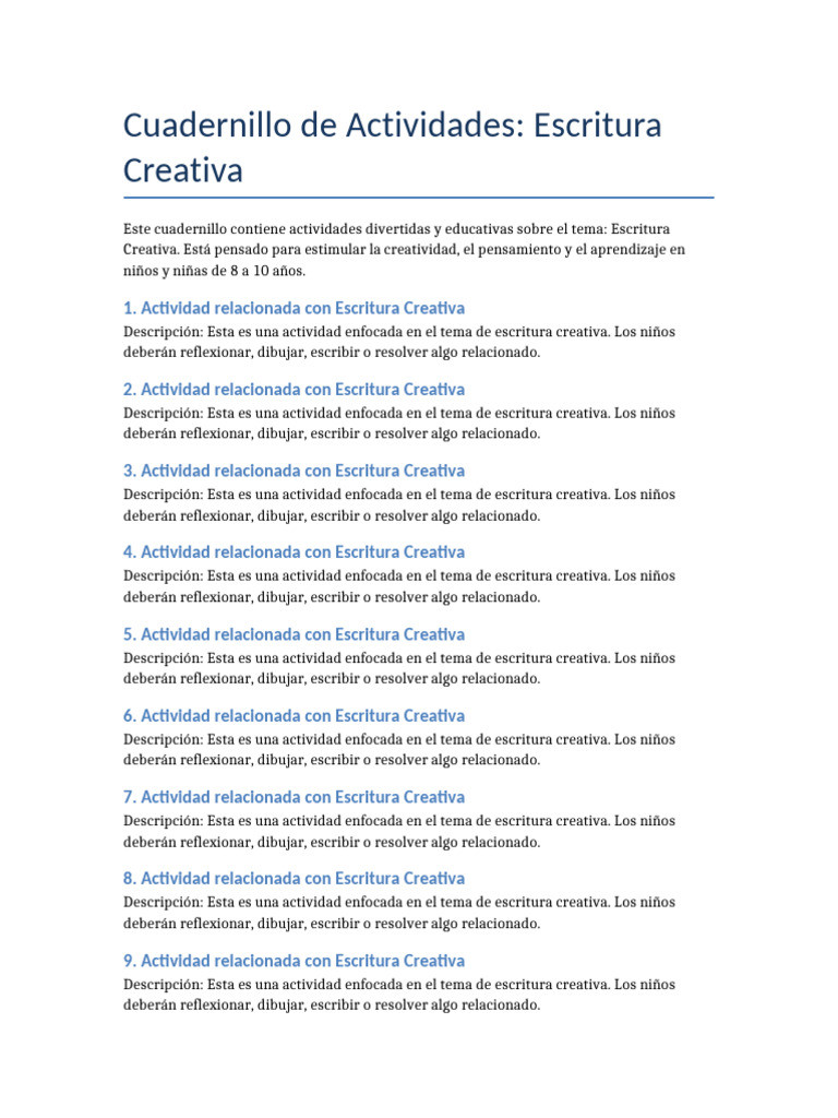 Cuadernillo Actividades 02 Escritura Creativa | PDF