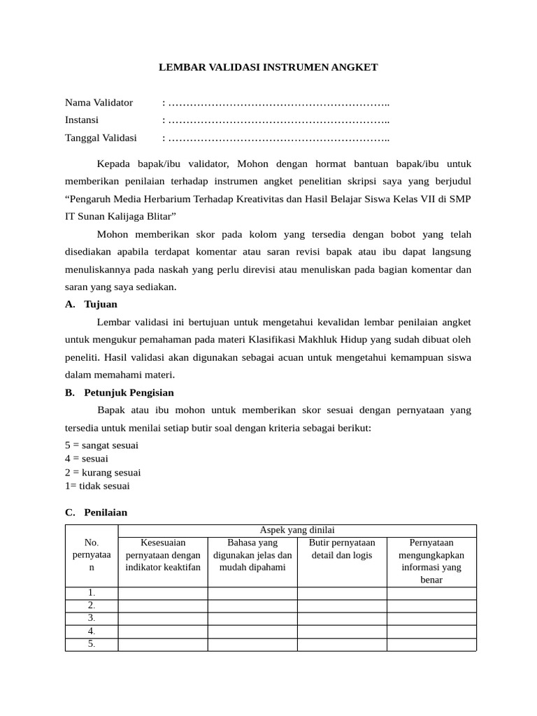 Lembar Validasi Angket | PDF