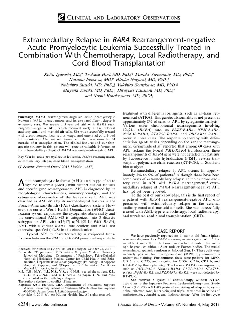 Extramedullary Relapse in RARA Rearrangement-negative | PDF | Medical Specialties | Diseases And ...