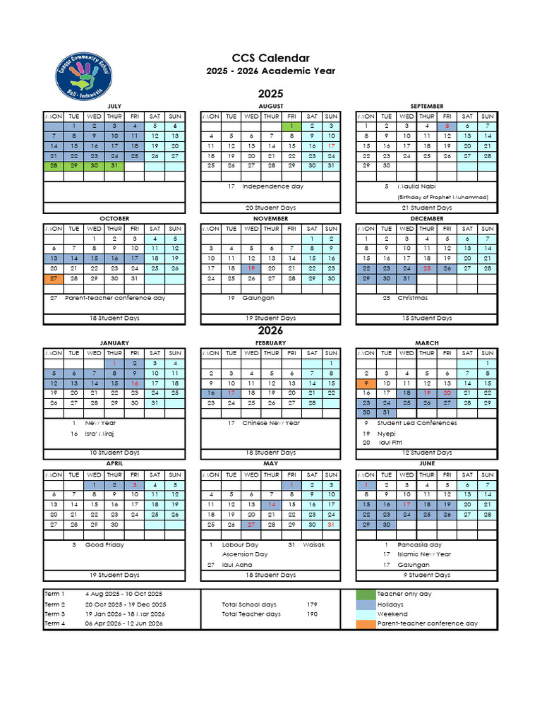 CCS Calendar 2025-2026 Overview | PDF | Religious Holidays | Holidays