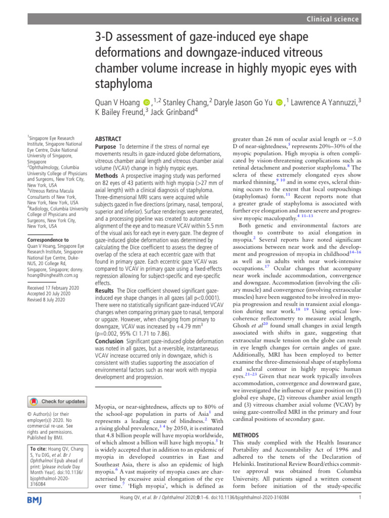 3-D Assessment of Gaze-Induced Eye Shape | PDF | Myopia | Eye