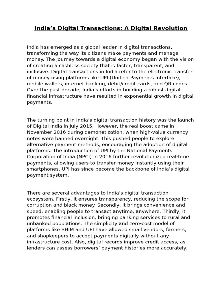 India's Digital Transaction | PDF | Economies | Money