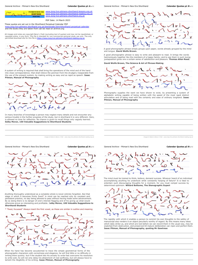 Gen Calendar Quotes Long Live Pitmans Shorthand Reading | PDF | Shorthand