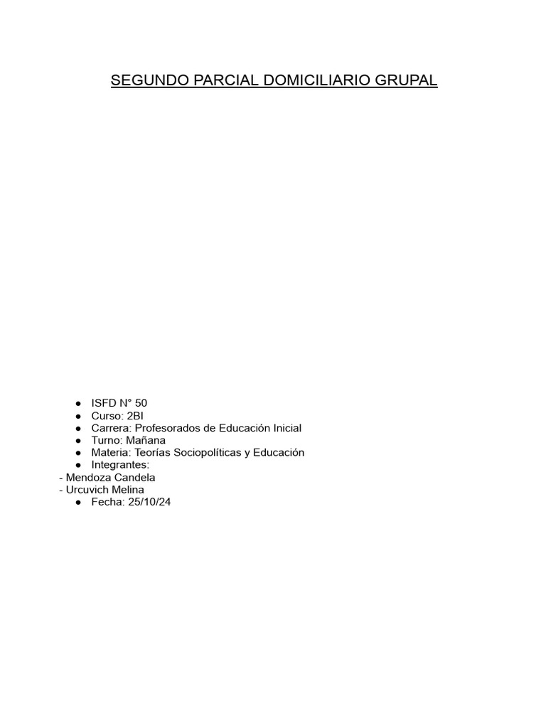 Segundo Parcial Domiciliario Grupal | PDF | Inclusión (Educación) | Desigualdad social