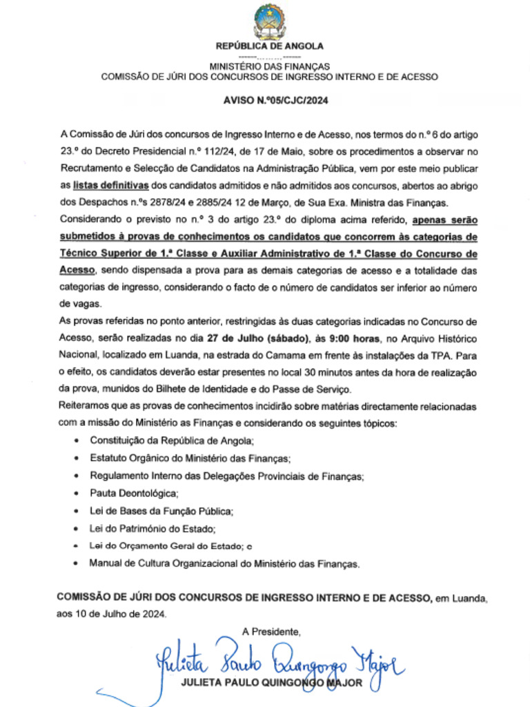 Aviso N.º 5 - Concurso de Ingresso Interno e de Acesso | PDF
