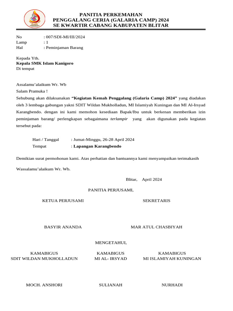 Surat Pinjam Barang (Smki Kanigoro) | PDF