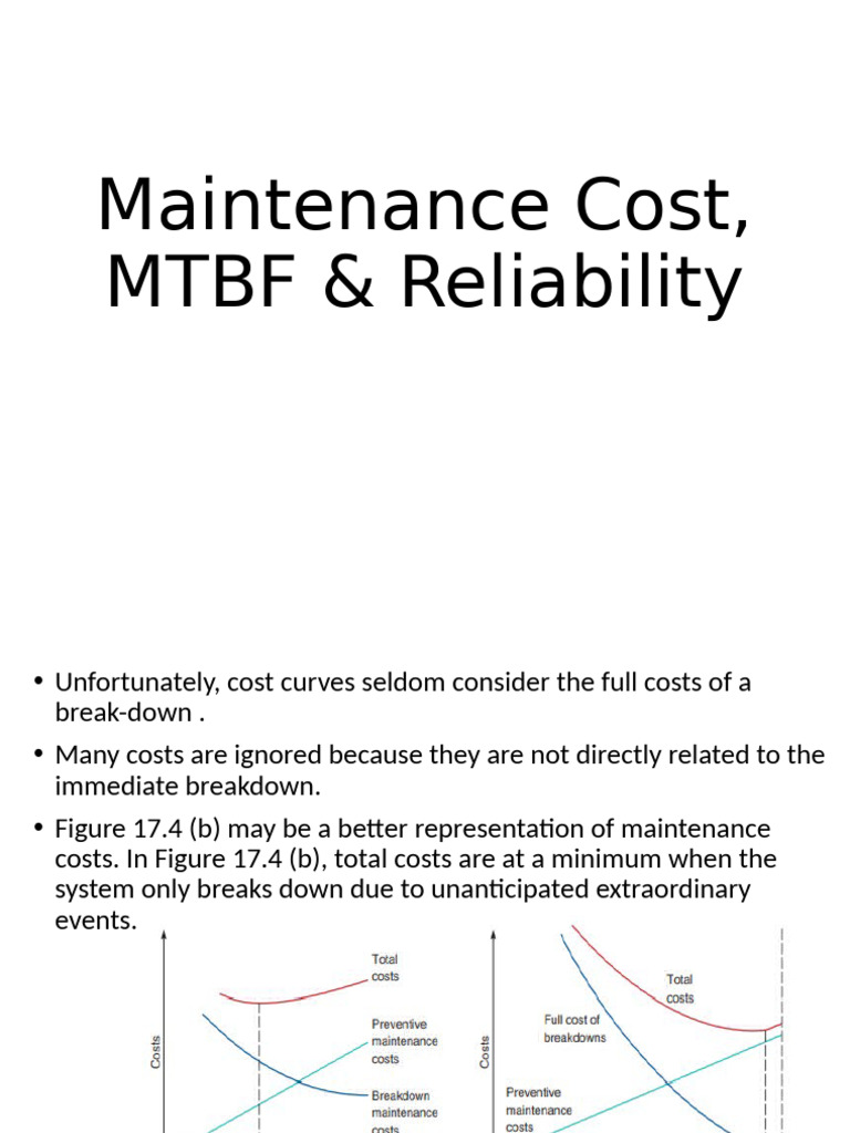 Maintenance Cost, MTBF Reliability | PDF