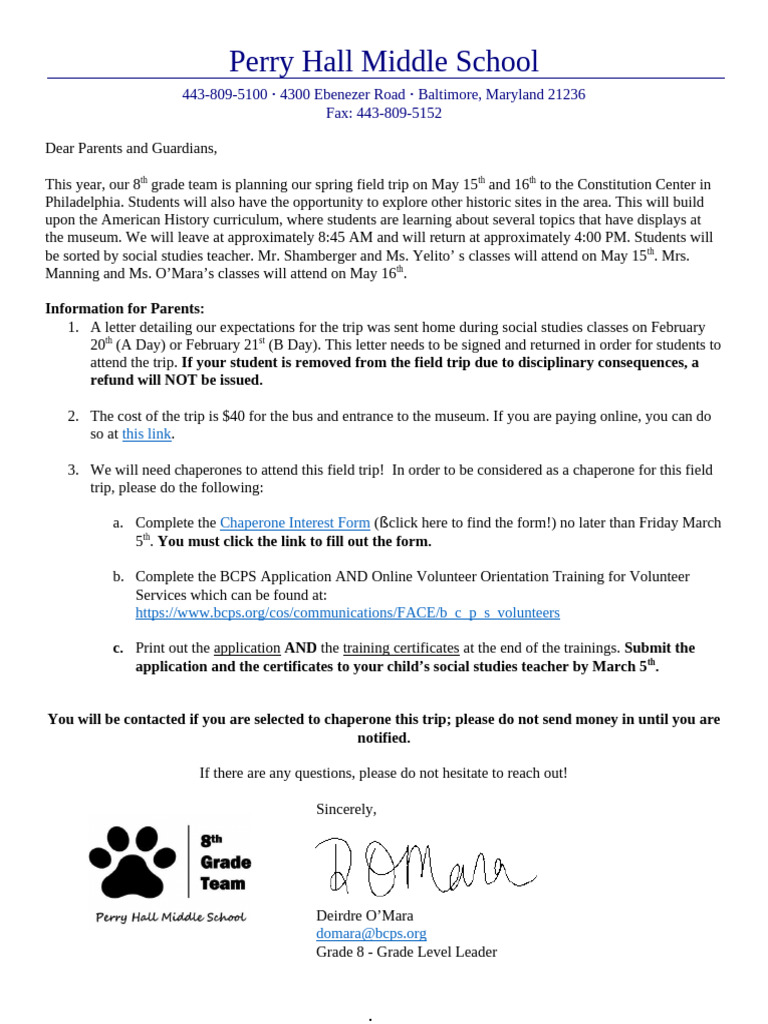 Philly Field Trip Parent Information | PDF