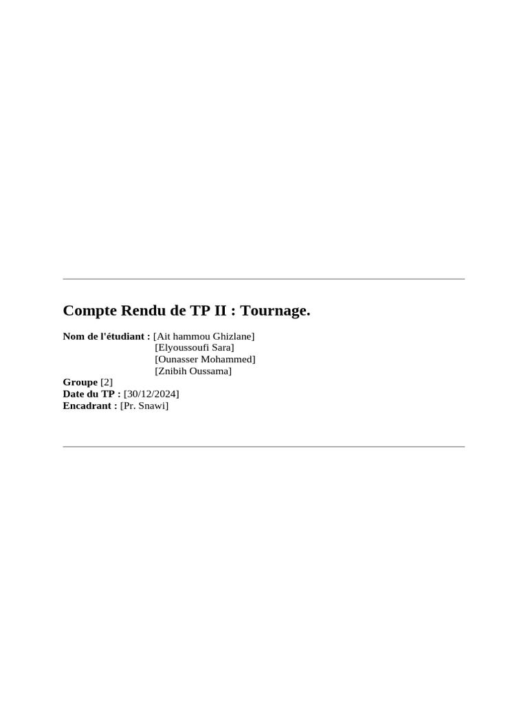 Compte Rendu TP Tournage | PDF | Usinage | Ingénierie mécanique