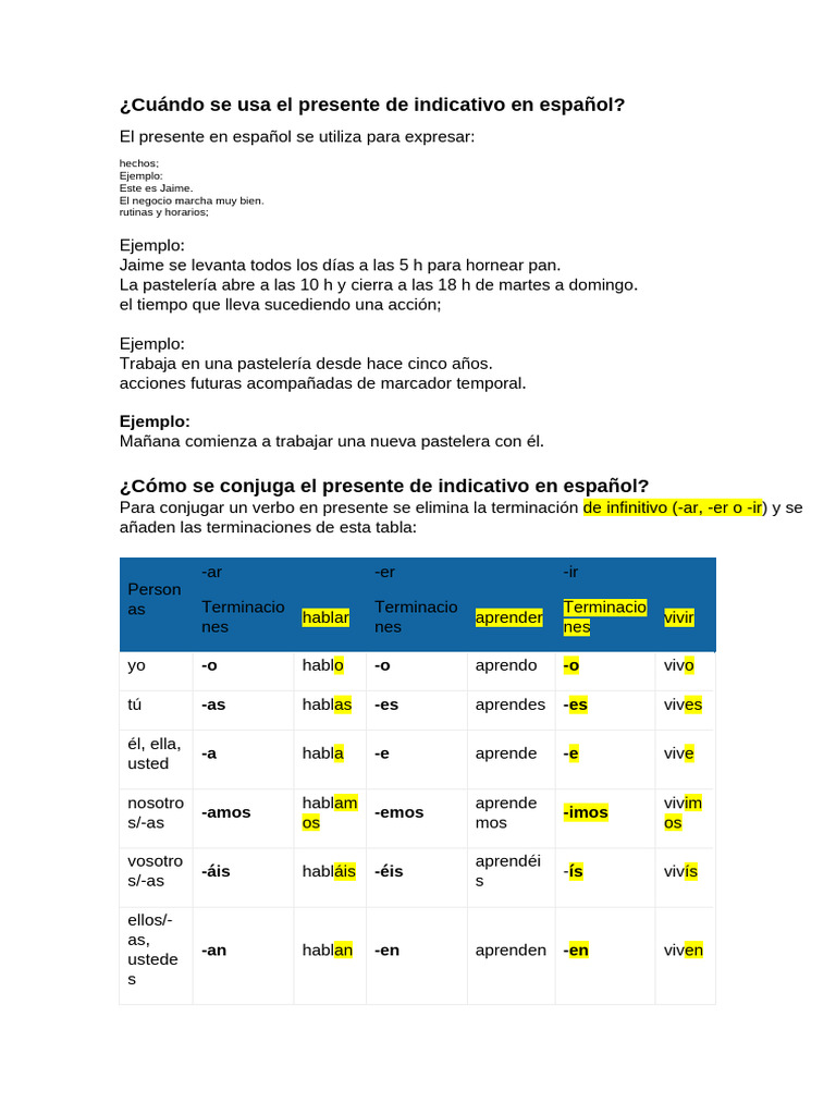 Cuándo Se Usa El Presente de Indicativo en Español | PDF | Verbo ...